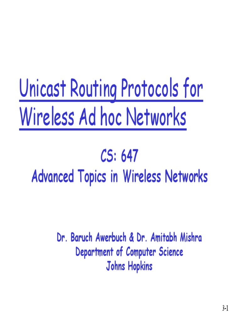 Unicast Routing Protocols For Wireless Ad Hoc Networks | PDF | Routing ...