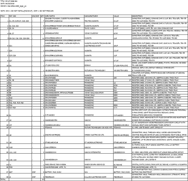 Maxrefdes1043 Bom | Download Free PDF | Manufactured Goods | Electric Power