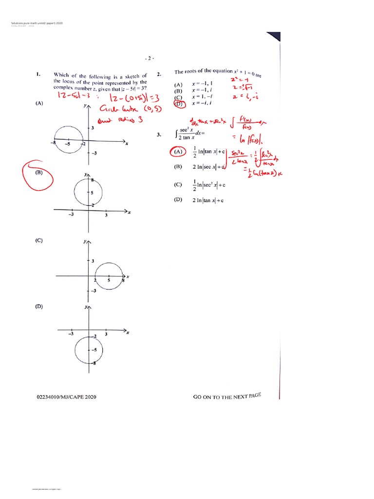 Pure Math Unit 2 Paper 1 Solutions | PDF | Teaching Methods & Materials
