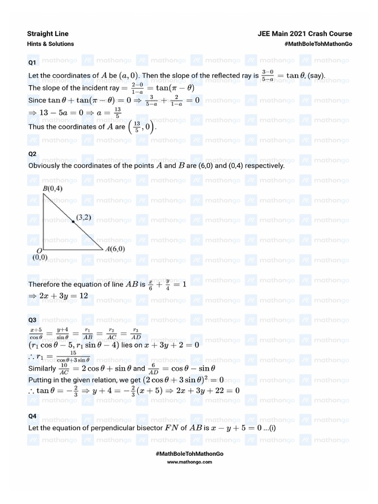 DPP Straight Line Solution Mathongo | PDF