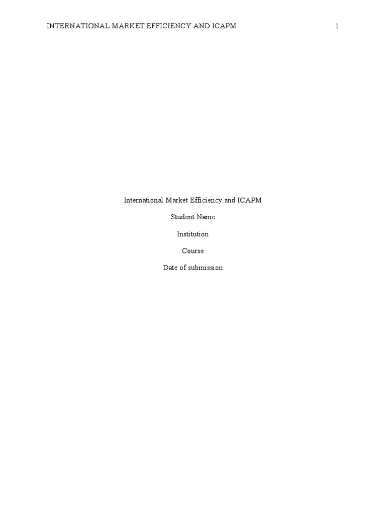 International Market Efficiency and Icapm 1 | PDF | Diversification ...