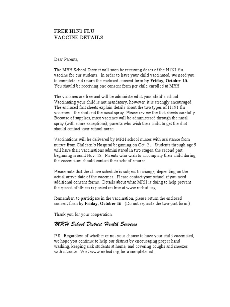 Vaccine Consent Letter | PDF