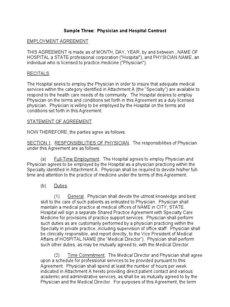 Sample Three: Physician and Hospital Contract | PDF | Physician | Hospital