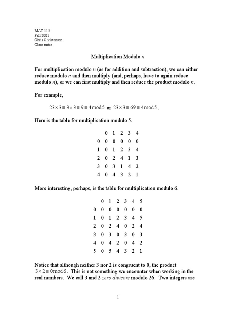 23 3 3 3 9 4mod5 23 3 69 4mod5 : MAT 115 Fall 2001 Chris Christensen ...