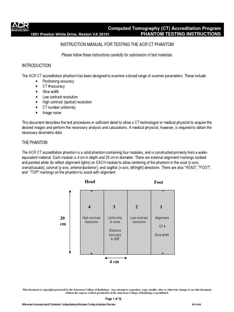 Phantom Testing Instruction | PDF | Ct Scan | Dosimetry