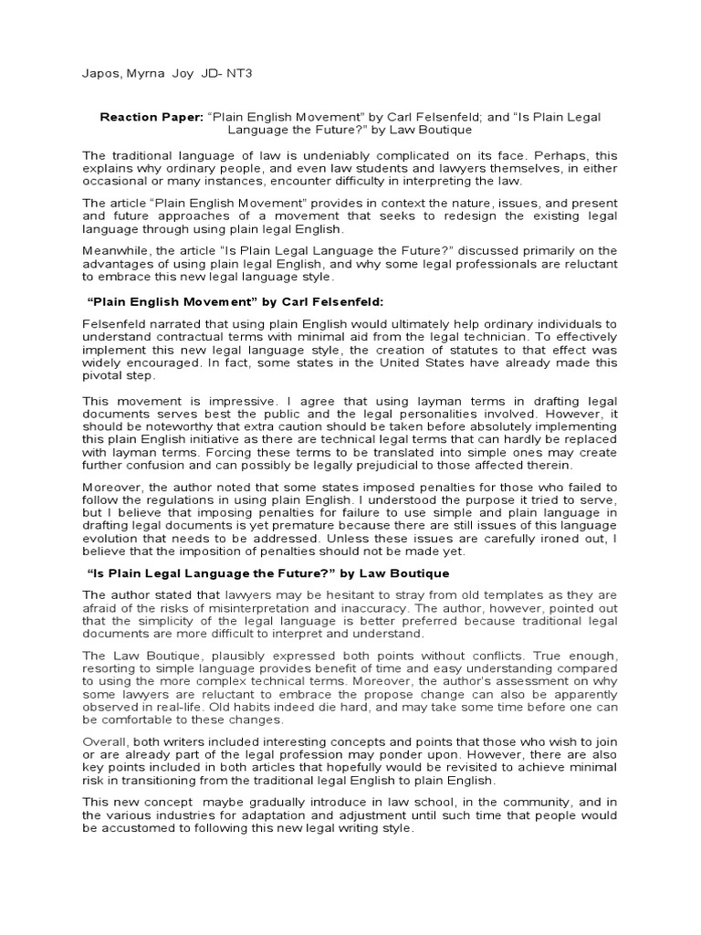 Analysis of the Plain English Movement and its Advantages and ...
