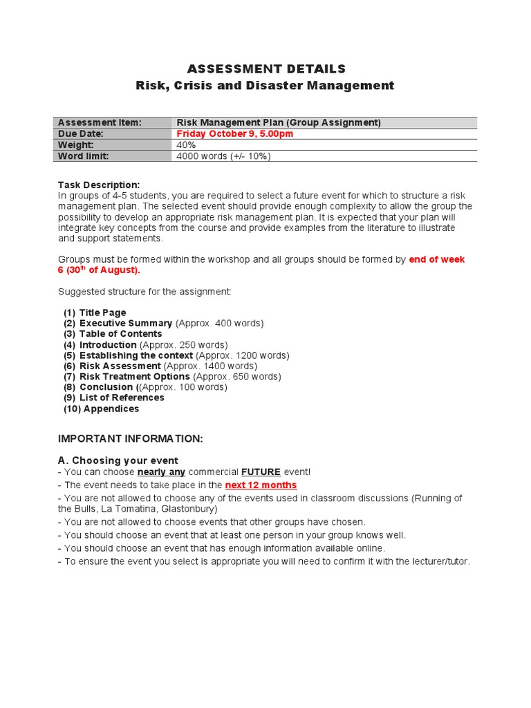 Risk Management Plan for Future Events | PDF | Risk | Risk Management