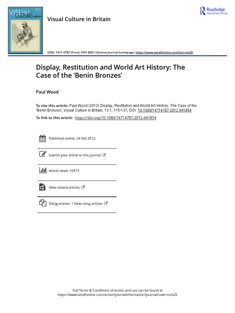 Display Restitution and World Art History The Case of The Benin Bronzes ...