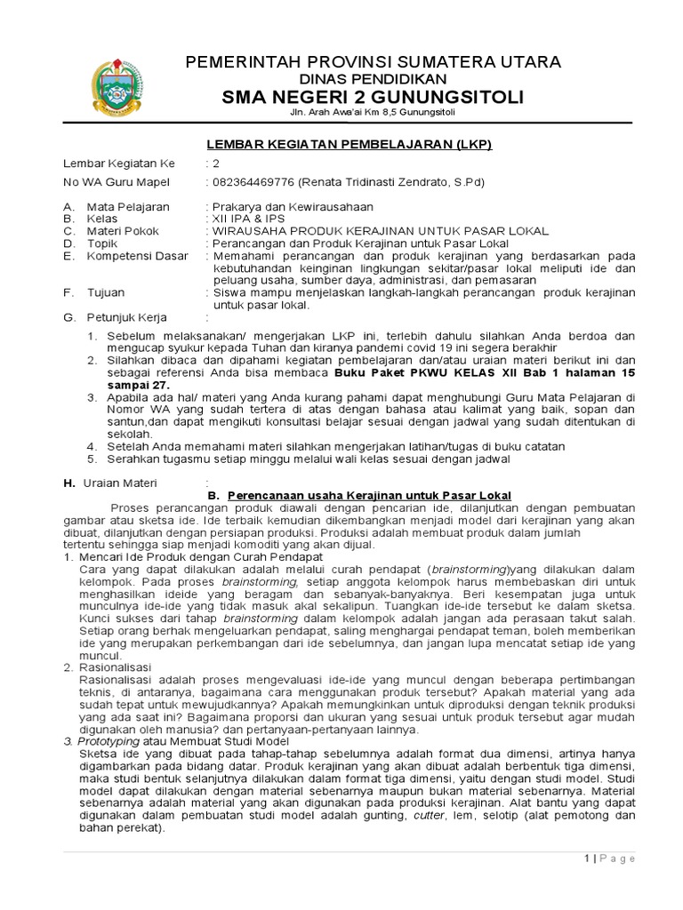 LKP 2 Pkwu Kelas Xii Ipa & Ips | PDF