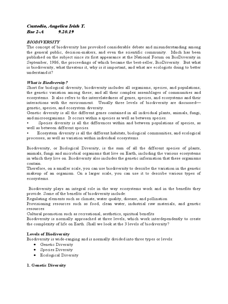 Biodiversity Assignment | PDF | Biodiversity | Conservation Biology