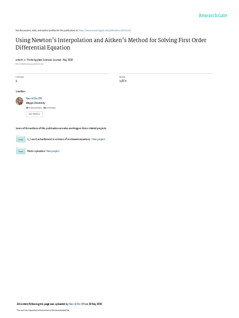 Using Newton's Interpolation and Aitken's Method For Solving First ...