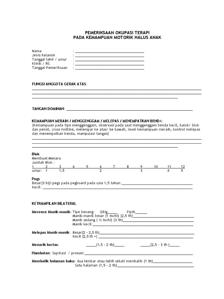 Pemeriksaan Motorik Halus | PDF