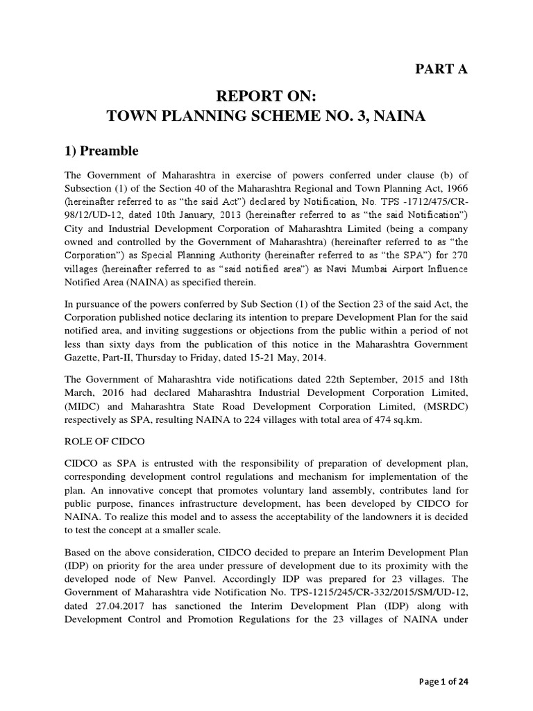 Report On: Town Planning Scheme No. 3, Naina: Part A | PDF