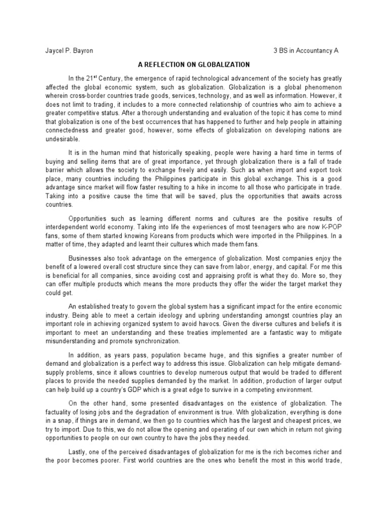 Globalization - Reflection Paper | PDF | Globalization | Demand