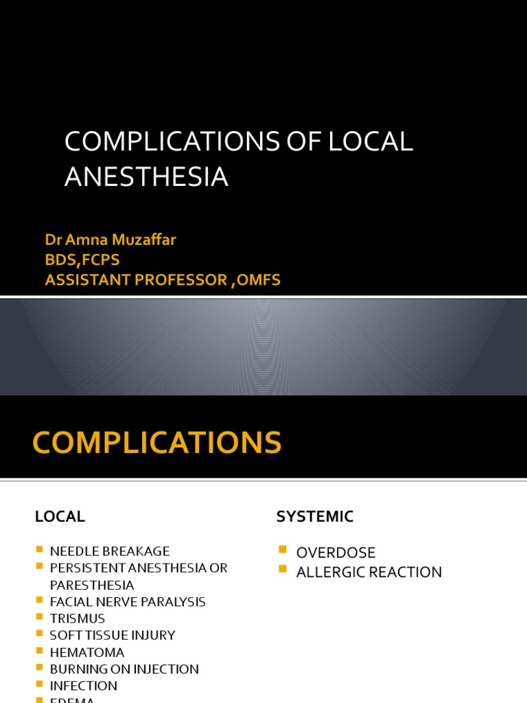 Local Anesthesia Complications Overview | PDF | Injection (Medicine ...