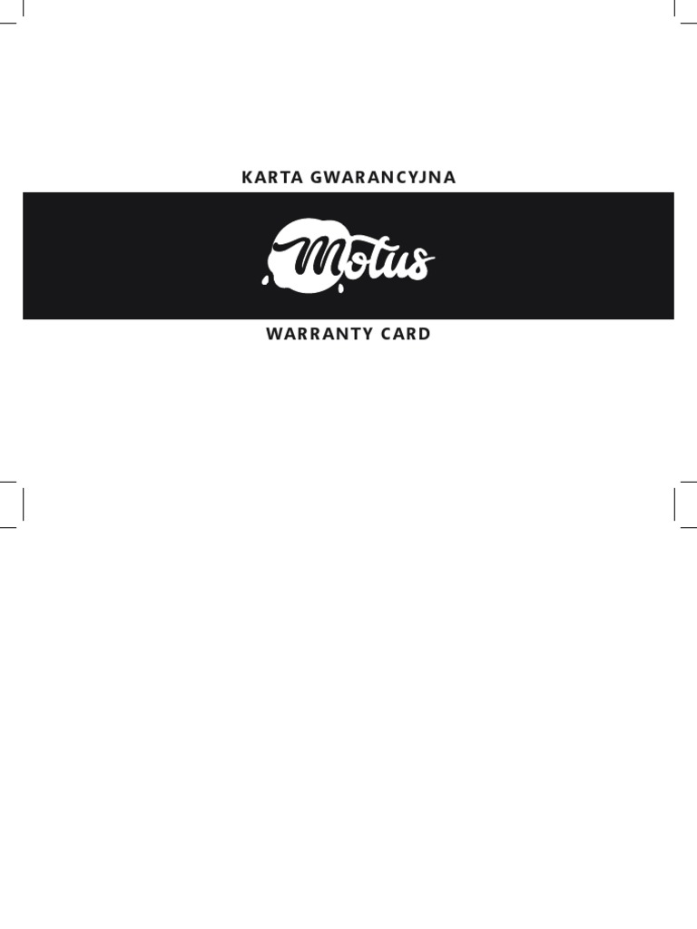 Warranty Card Motus City XD 6 | PDF