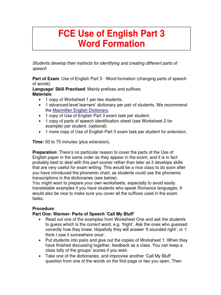 FCE Tips - Use of English Part 3 - Word Formation - tn1 | PDF | Test ...