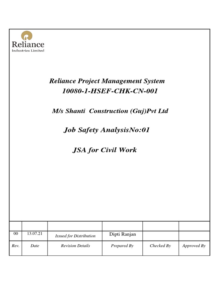Reliance Project Management System 10080-1-HSEF-CHK-CN-001: M/s Shanti ...