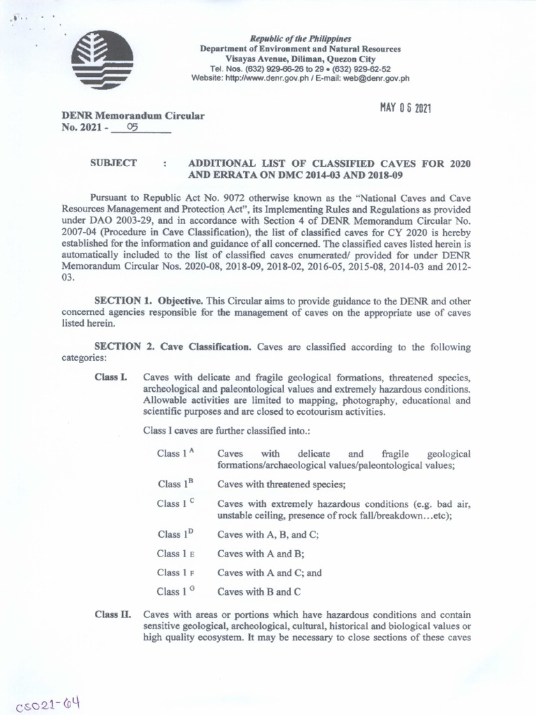 DENR Classified Caves For 2020 | PDF