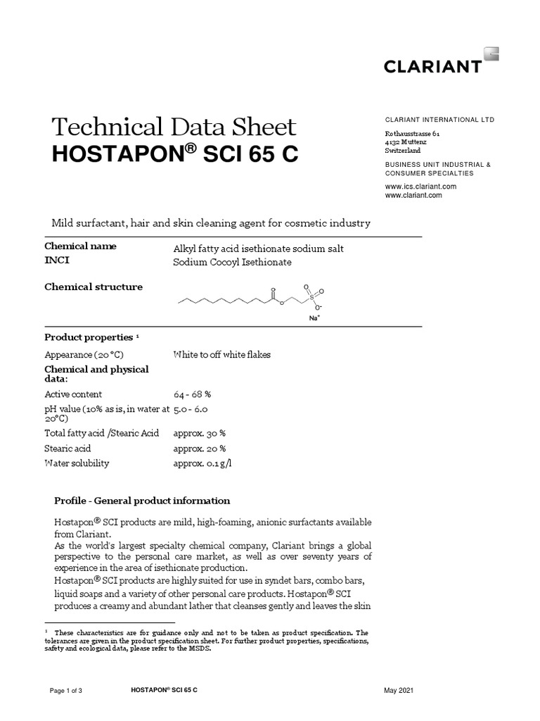 TDS Hostapon SCI - 65 C English | PDF | Soap | Shampoo