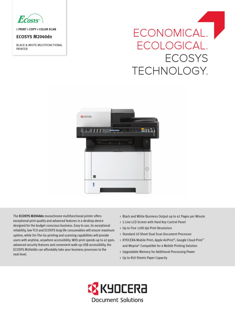 ECOSYS M2040dn Spec Sheet V2 | PDF | Printer (Computing) | System Software