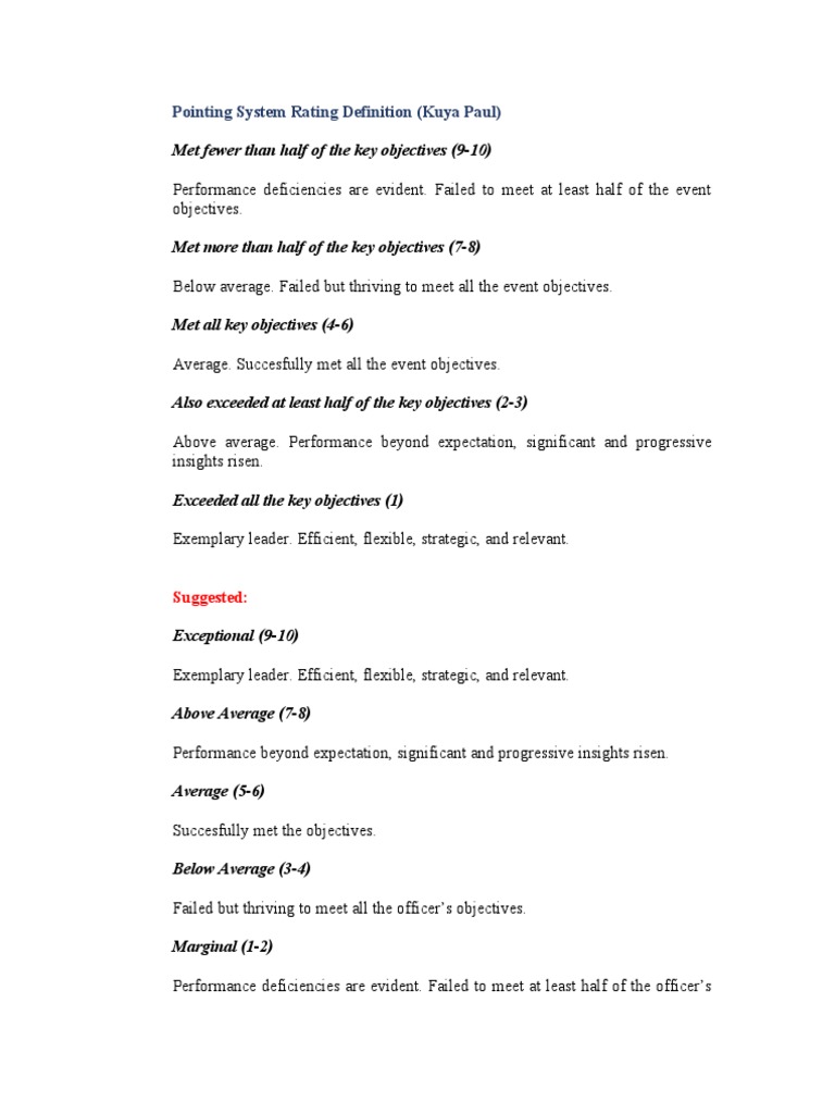 Pointing System Rating Definition (Kuya Paul) : Suggested | PDF ...