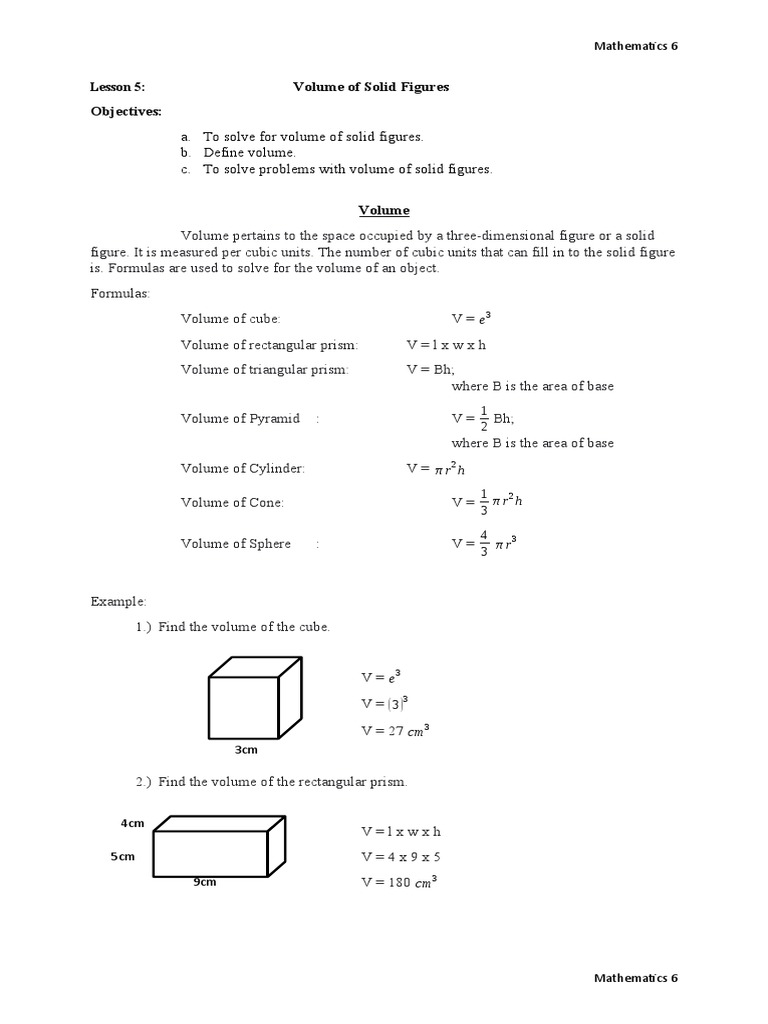 Lesson 5 - Volume of Solid Figure | PDF | Volume | Area