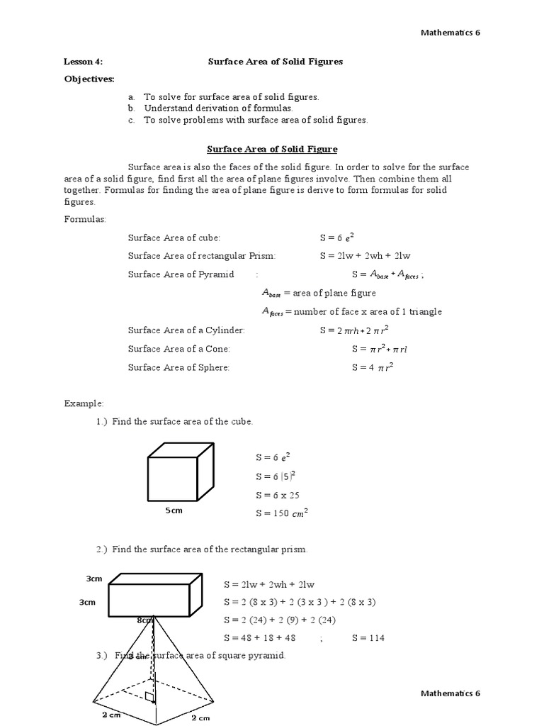 Lesson 4 - Surface Area of Solid Figures | PDF | Area | Shape