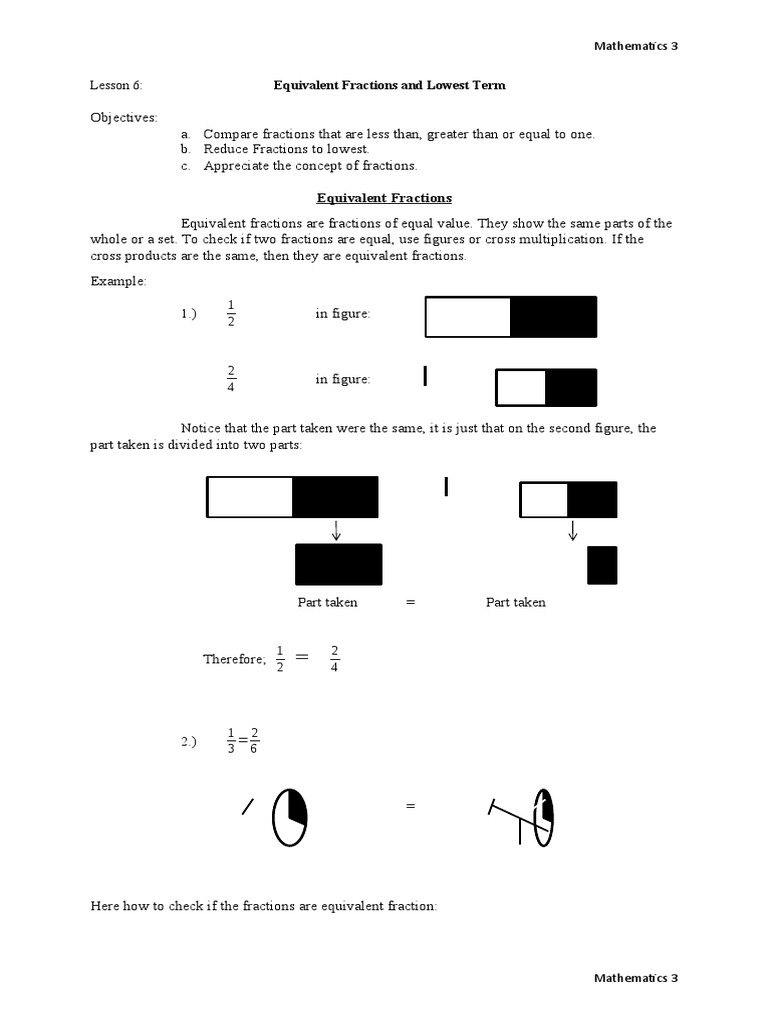 Lesson 6 - Equivalent Fractions and Lowest Term | Download Free PDF ...