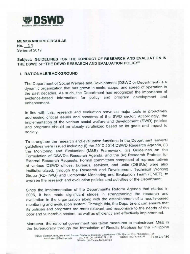 DSWD Research and Evaluation Policy | PDF