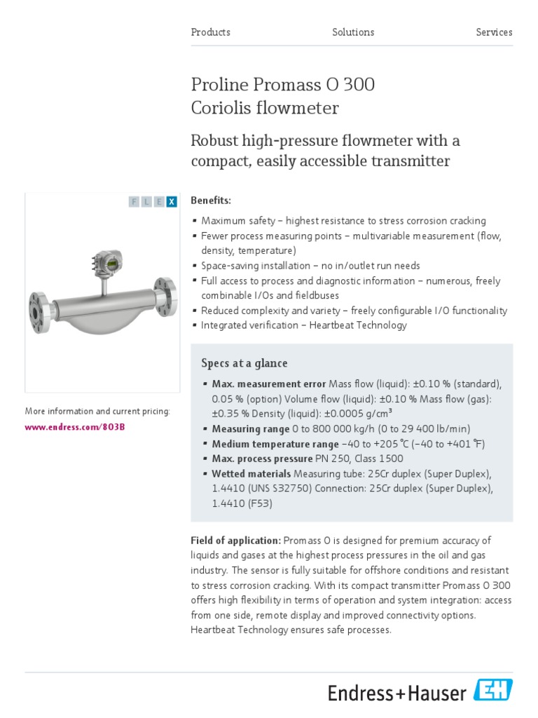 Endress-Hauser Proline Promass O 300 8O3B EN | PDF | Density | Flow ...