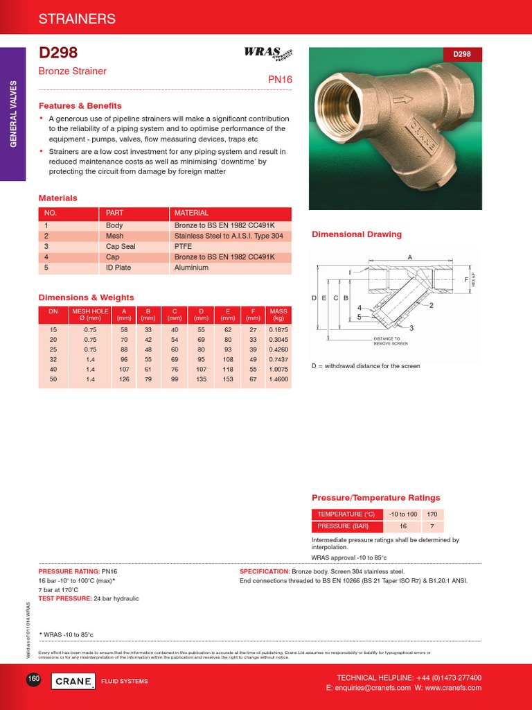 Strainer Specifications and Dimensions | PDF | Valve | Mechanical ...