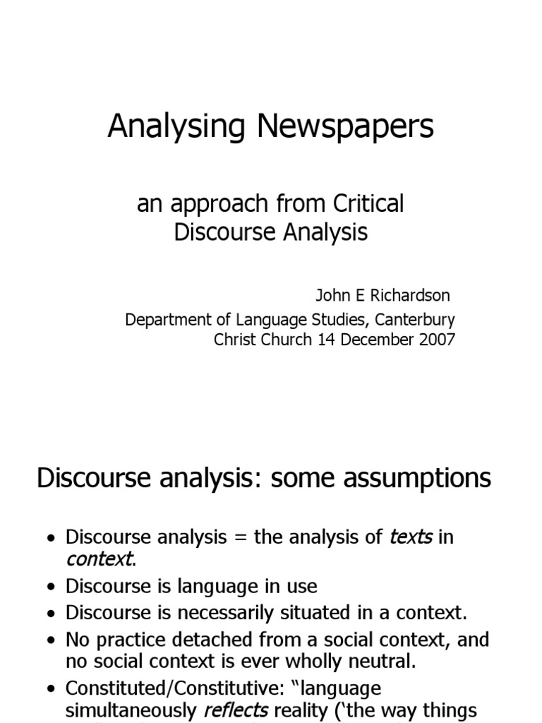 Analysing Newspapers: An Approach From Critical Discourse Analysis ...