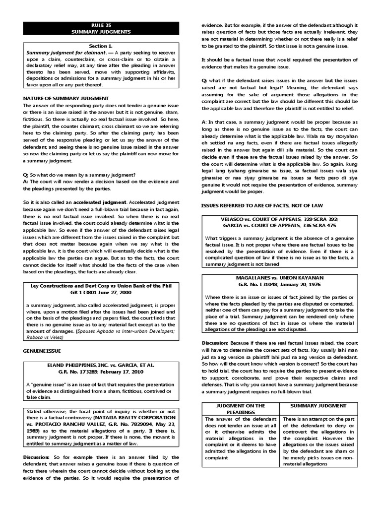 Rule 35 Summary Judgments: Summary Judgment For Claimant. - A Party ...