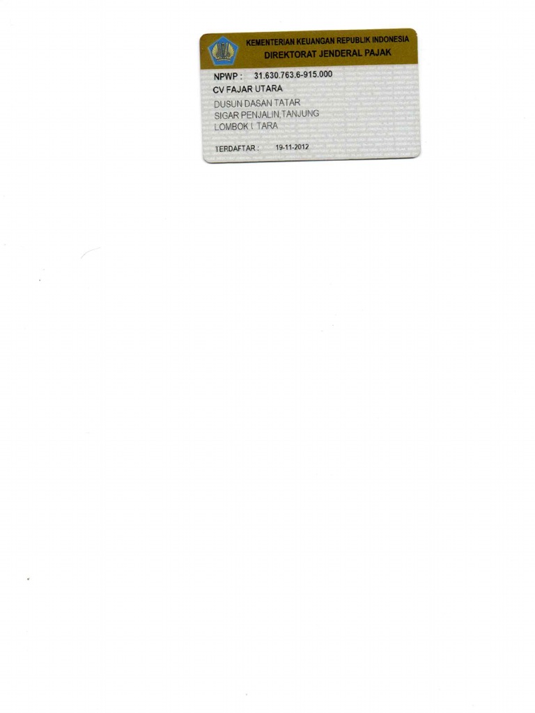NPWP Cv. Fajar Utara | PDF