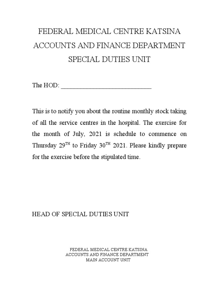 Monthly Stock Taking Notification | PDF | Medicine | Health Care