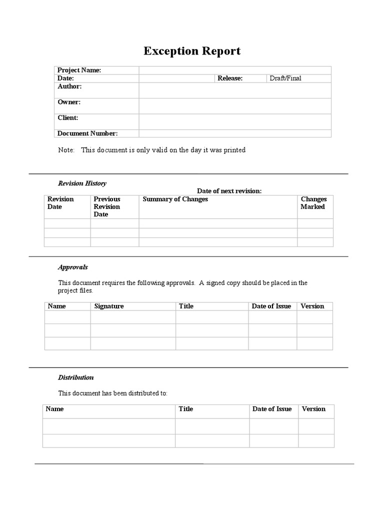 Exception Report Template | PDF | Risk | Document