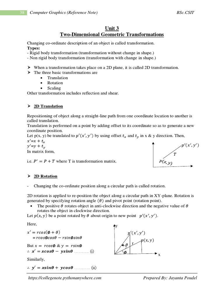 Unit 3 Two-Dimensional Geometric Transformations: Types | PDF | 2 D Computer Graphics ...