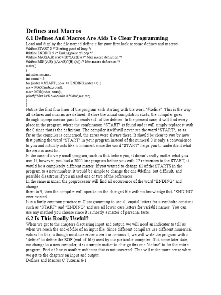 6.1 Defines and Macros Are Aids To Clear Programming | PDF | Computer Programming | Macro ...
