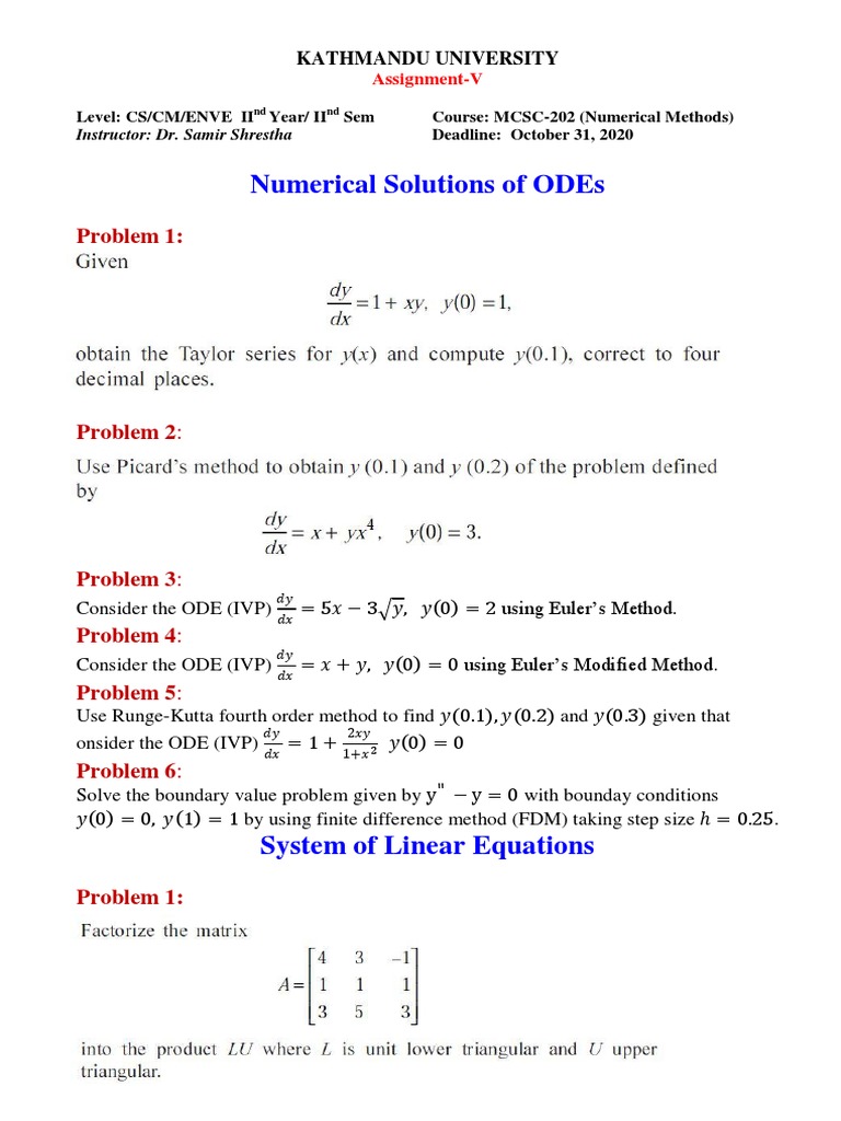 Numerical Solutions of Odes: Problem 1 | PDF