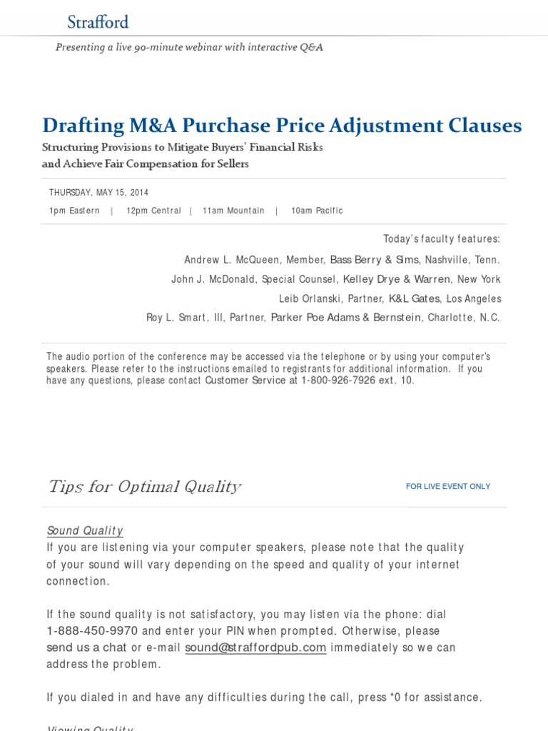 Drafting M&A Purchase Price Adjustment Clauses | PDF | Financial ...