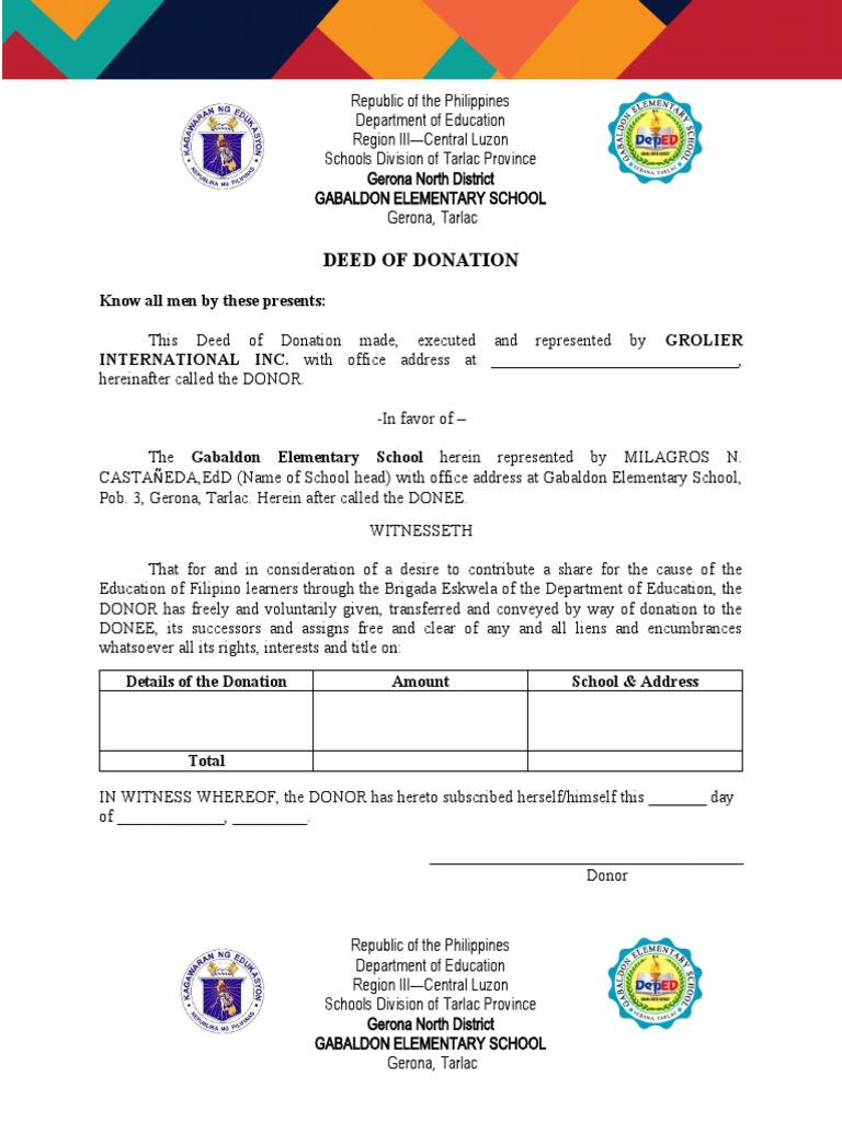 Deed of Donation for Gabaldon School | PDF | Environmental Law | Law ...