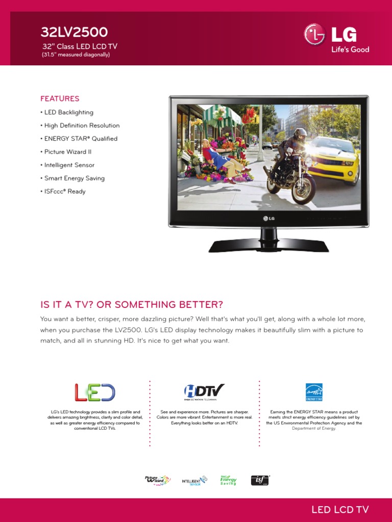LG 32lv2500 Specifications 675674 | PDF | High Definition Television | Hdmi