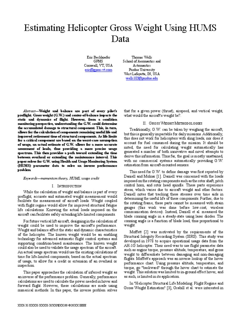 Estimating Helicopter Gross Weight Using HUMS Data | PDF | Drag ...