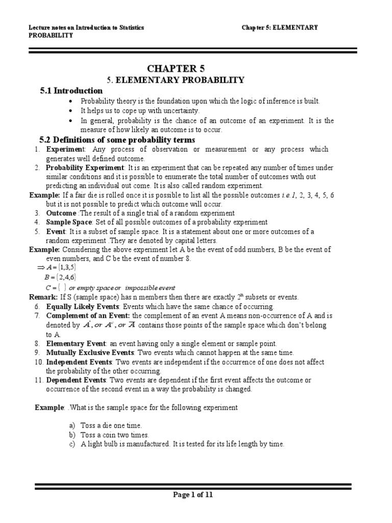 Chapter 5. Elementary Probability | PDF | Probability | Randomness Chapter 5. Elementary Probability | PDF | Probability | Randomness