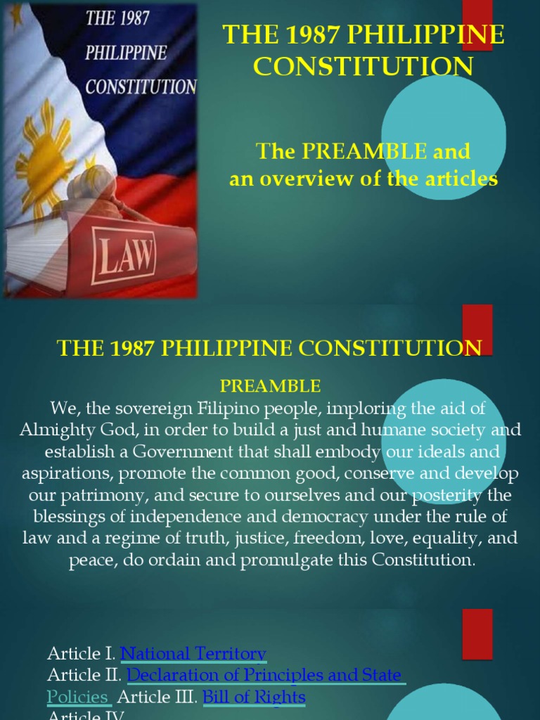 The 1987 Philippine Constitution: The Preamble and An Overview of The ...