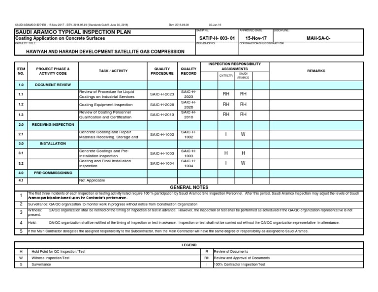 Saudi Aramco Typical Inspection Plan: Coating Application On Concrete ...