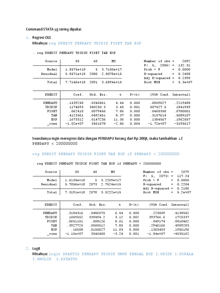 Command STATA Yg Sering Dipakai | PDF | Logistic Regression | Descriptive Statistics