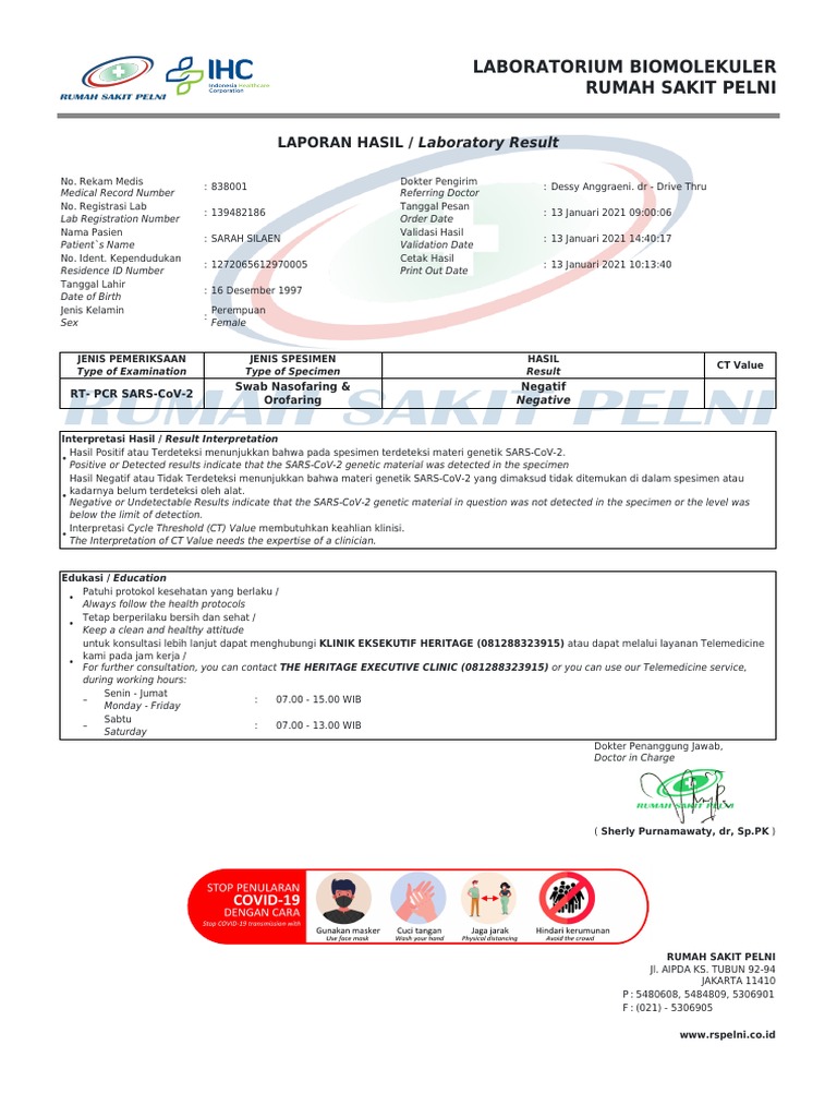 LAPORAN HASIL / Laboratory Result: Laboratorium Biomolekuler Rumah ...