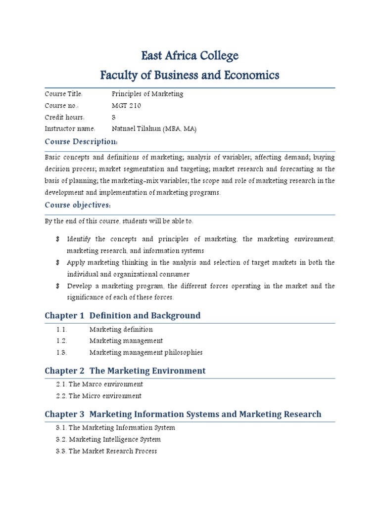 Principle of Marketing Course Outline | PDF | Marketing | Marketing ...